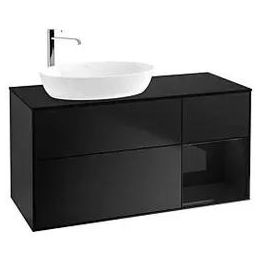 Villeroy & Boch Villeroy und Boch Finion Waschtischunterschrank F932PHPD 120cm, Abdeckplatte black matt, Regale Glossy black lacquer, Black matt lacquer