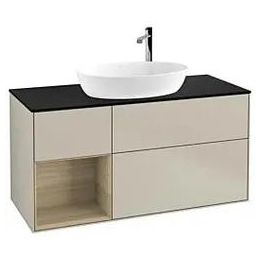 Villeroy & Boch Villeroy und Boch Finion Waschtischunterschrank F942PCHH 120cm, Abdeckplatte black matt, Regale Oak Veneer, Sand Matt Lacquer