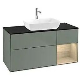 Villeroy & Boch Villeroy und Boch Finion Waschtischunterschrank G832PCGM 120cm, Abdeckplatte black matt, Emotion, Regale Oak Veneer, Olive Matt Lacquer