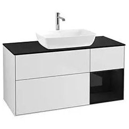 Villeroy & Boch Villeroy und Boch Finion Waschtischunterschrank G832PHMT 120cm, Abdeckplatte black matt, Emotion, Regale Glossy black lacquer, White matt lacquer