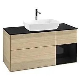 Villeroy & Boch Villeroy und Boch Finion Waschtischunterschrank G832PHPC 120cm, Abdeckplatte black matt, Emotion, Regale Glossy black lacquer, Oak Veneer