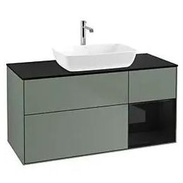 Villeroy & Boch Villeroy und Boch Finion Waschtischunterschrank G832PHGM 120cm, Abdeckplatte black matt, Emotion, Regale Glossy black lacquer, Olive Matt Lacquer