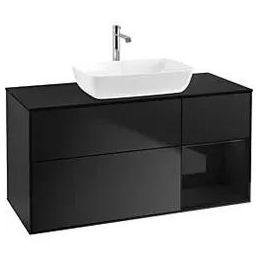 Villeroy & Boch Villeroy und Boch Finion Waschtischunterschrank G832PHPD 120cm, Abdeckplatte black matt, Emotion, Regale Glossy black lacquer, Black matt lacquer