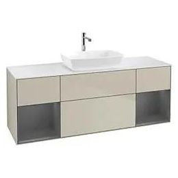 Villeroy & Boch Villeroy und Boch Finion Waschtischunterschrank G861GKHH 160cm, Abdeckplatte white matt, Emotion, Regale Anthracite matt lacquer, Sand Matt Lacquer