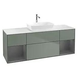 Villeroy & Boch Villeroy und Boch Finion Waschtischunterschrank G861GKGM 160cm, Abdeckplatte white matt, Emotion, Regale Anthracite matt lacquer, Olive Matt Lacquer