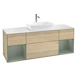 Villeroy & Boch Villeroy und Boch Finion Waschtischunterschrank G861GMPC 160cm, Abdeckplatte white matt, Emotion, Regale Olive matt lacquer, Oak Veneer