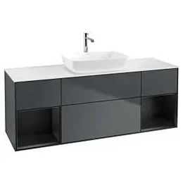 Villeroy & Boch Villeroy und Boch Finion Waschtischunterschrank G861PDHG 160cm, Abdeckplatte white matt, Emotion, Regale Black matt lacquer, Midnight Blue Matt Lacquer