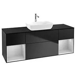 Villeroy & Boch Villeroy und Boch Finion Waschtischunterschrank G862GJPD 160cm, Abdeckplatte black matt, Emotion, Regale Light grey matt lacquer, Black matt lacquer