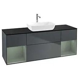 Villeroy & Boch Villeroy und Boch Finion Waschtischunterschrank G862GMHG 160cm, Abdeckplatte black matt, Emotion, Regale Olive matt lacquer, Midnight Blue Matt Lacquer