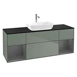 Villeroy & Boch Villeroy und Boch Finion Waschtischunterschrank G862GKGM 160cm, Abdeckplatte black matt, Emotion, Regale Anthracite matt lacquer, Olive Matt Lacquer