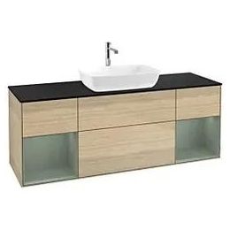 Villeroy & Boch Villeroy und Boch Finion Waschtischunterschrank G862GMPC 160cm, Abdeckplatte black matt, Emotion, Regale Olive matt lacquer, Oak Veneer