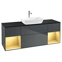 Villeroy & Boch Villeroy und Boch Finion Waschtischunterschrank G862HFHG 160cm, Abdeckplatte black matt, Emotion, Regale Gold matt lacquer, Midnight Blue Matt Lacquer