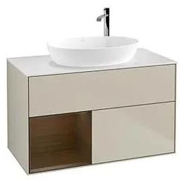 Villeroy & Boch Villeroy und Boch Finion Waschtischunterschrank G891GNHH 100cm, Abdeckplatte white matt, Emotion, Regale Walnut Veneer, Sand Matt Lacquer