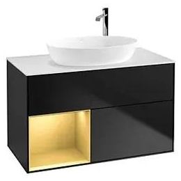 Villeroy & Boch Villeroy und Boch Finion Waschtischunterschrank G891HFPD 100cm, Abdeckplatte white matt, Emotion, Regale Gold matt lacquer, Black matt lacquer