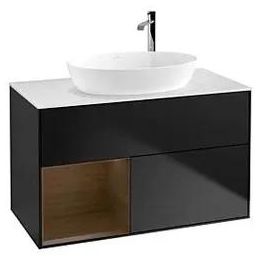 Villeroy & Boch Villeroy und Boch Finion Waschtischunterschrank G891GNPD 100cm, Abdeckplatte white matt, Emotion, Regale Walnut Veneer, Black matt lacquer