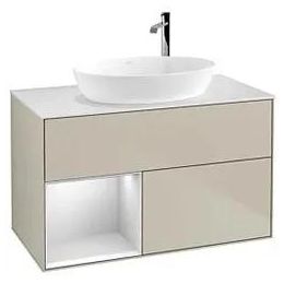 Villeroy & Boch Villeroy und Boch Finion Waschtischunterschrank G891MTHH 100cm, Abdeckplatte white matt, Emotion, Regale White matt lacquer, Sand Matt Lacquer