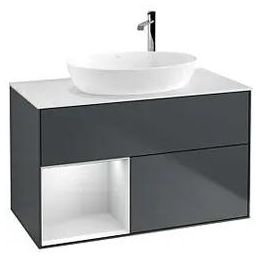 Villeroy & Boch Villeroy und Boch Finion Waschtischunterschrank G891MTHG 100cm, Abdeckplatte white matt, Emotion, Regale White matt lacquer, Midnight Blue Matt Lacquer