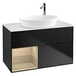 Villeroy & Boch Villeroy und Boch Finion Waschtischunterschrank G891PCPD 100cm, Abdeckplatte white matt, Emotion, Regale Oak Veneer, Black matt lacquer