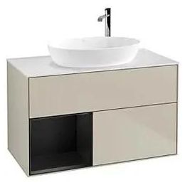 Villeroy & Boch Villeroy und Boch Finion Waschtischunterschrank G891PDHH 100cm, Abdeckplatte white matt, Emotion, Regale Black matt lacquer, Sand Matt Lacquer