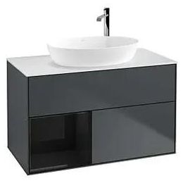 Villeroy & Boch Villeroy und Boch Finion Waschtischunterschrank G891PHHG 100cm, Abdeckplatte white matt, Emotion, Regale Glossy black lacquer, Midnight Blue Matt Lacquer