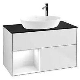 Villeroy & Boch Villeroy und Boch Finion Waschtischunterschrank G892GFMT 100cm, Abdeckplatte black matt, Emotion, Regale Glossy white lacquer, White matt lacquer