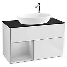 Villeroy & Boch Villeroy und Boch Finion Waschtischunterschrank G892GJMT 100cm, Abdeckplatte black matt, Emotion, Regale Light grey matt lacquer, White matt lacquer