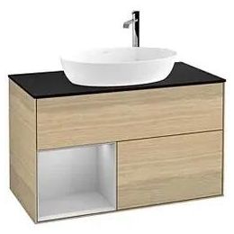 Villeroy & Boch Villeroy und Boch Finion Waschtischunterschrank G892GJPC 100cm, Abdeckplatte black matt, Emotion, Regale Light grey matt lacquer, Oak Veneer