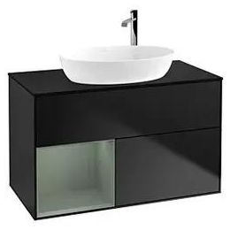 Villeroy & Boch Villeroy und Boch Finion Waschtischunterschrank G892GMPD 100cm, Abdeckplatte black matt, Emotion, Regale Olive matt lacquer, Black matt lacquer