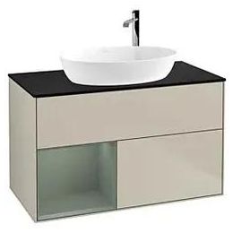 Villeroy & Boch Villeroy und Boch Finion Waschtischunterschrank G892GMHH 100cm, Abdeckplatte black matt, Emotion, Regale Olive matt lacquer, Sand Matt Lacquer