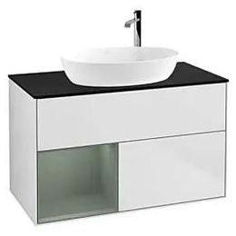 Villeroy & Boch Villeroy und Boch Finion Waschtischunterschrank G892GMMT 100cm, Abdeckplatte black matt, Emotion, Regale Olive matt lacquer, White matt lacquer