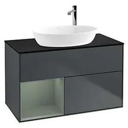 Villeroy & Boch Villeroy und Boch Finion Waschtischunterschrank G892GMHG 100cm, Abdeckplatte black matt, Emotion, Regale Olive matt lacquer, Midnight Blue Matt Lacquer