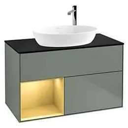 Villeroy & Boch Villeroy und Boch Finion Waschtischunterschrank G892HFGM 100cm, Abdeckplatte black matt, Emotion, Regale Gold matt lacquer, Olive Matt Lacquer