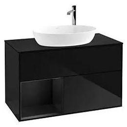 Villeroy & Boch Villeroy und Boch Finion Waschtischunterschrank G892PDPH 100cm, Abdeckplatte black matt, Emotion, Regale Black matt lacquer, Glossy Black Lacquer