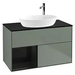 Villeroy & Boch Villeroy und Boch Finion Waschtischunterschrank G892PHGM 100cm, Abdeckplatte black matt, Emotion, Regale Glossy black lacquer, Olive Matt Lacquer