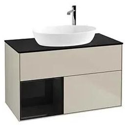 Villeroy & Boch Villeroy und Boch Finion Waschtischunterschrank G892PHHH 100cm, Abdeckplatte black matt, Emotion, Regale Glossy black lacquer, Sand Matt Lacquer