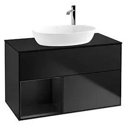 Villeroy & Boch Villeroy und Boch Finion Waschtischunterschrank G892PDPD 100cm, Abdeckplatte black matt, Emotion, Regale Black matt lacquer, Black matt lacquer