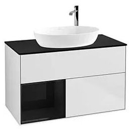 Villeroy & Boch Villeroy und Boch Finion Waschtischunterschrank G892PHMT 100cm, Abdeckplatte black matt, Emotion, Regale Glossy black lacquer, White matt lacquer