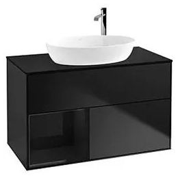 Villeroy & Boch Villeroy und Boch Finion Waschtischunterschrank G892PHPD 100cm, Abdeckplatte black matt, Emotion, Regale Glossy black lacquer, Black matt lacquer