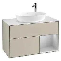 Villeroy & Boch Villeroy und Boch Finion Waschtischunterschrank G901GJHH 100cm, Abdeckplatte white matt, Emotion, Regale Light grey matt lacquer, Sand Matt Lacquer