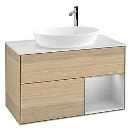 Villeroy & Boch Villeroy und Boch Finion Waschtischunterschrank G901GJPC 100cm, Abdeckplatte white matt, Emotion, Regale Light grey matt lacquer, Oak Veneer