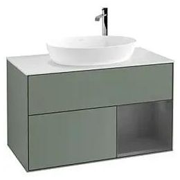 Villeroy & Boch Villeroy und Boch Finion Waschtischunterschrank G901GKGM 100cm, Abdeckplatte white matt, Emotion, Regale Anthracite matt lacquer, Olive Matt Lacquer