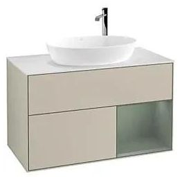 Villeroy & Boch Villeroy und Boch Finion Waschtischunterschrank G901GMHH 100cm, Abdeckplatte white matt, Emotion, Regale Olive matt lacquer, Sand Matt Lacquer