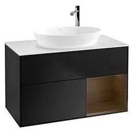 Villeroy & Boch Villeroy und Boch Finion Waschtischunterschrank G901GNPD 100cm, Abdeckplatte white matt, Emotion, Regale Walnut Veneer, Black matt lacquer