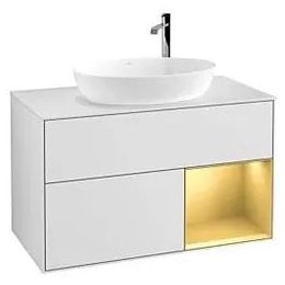 Villeroy & Boch Villeroy und Boch Finion Waschtischunterschrank G901HFMT 100cm, Abdeckplatte white matt, Emotion, Regale Gold matt lacquer, White matt lacquer