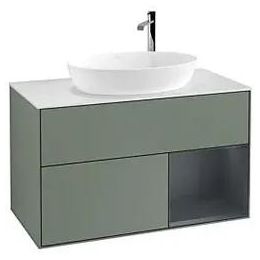 Villeroy & Boch Villeroy und Boch Finion Waschtischunterschrank G901HGGM 100cm, Abdeckplatte white matt, Emotion, Regale Midnight matt lacquer, Olive Matt Lacquer