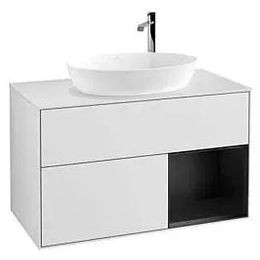 Villeroy & Boch Villeroy und Boch Finion Waschtischunterschrank G901PDMT 100cm, Abdeckplatte white matt, Emotion, Regale Black matt lacquer, White matt lacquer