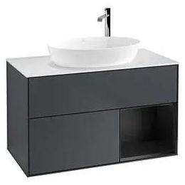 Villeroy & Boch Villeroy und Boch Finion Waschtischunterschrank G901PDHG 100cm, Abdeckplatte white matt, Emotion, Regale Black matt lacquer, Midnight Blue Matt Lacquer