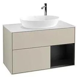 Villeroy & Boch Villeroy und Boch Finion Waschtischunterschrank G901PDHH 100cm, Abdeckplatte white matt, Emotion, Regale Black matt lacquer, Sand Matt Lacquer