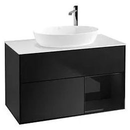 Villeroy & Boch Villeroy und Boch Finion Waschtischunterschrank G901PHPD 100cm, Abdeckplatte white matt, Emotion, Regale Glossy black lacquer, Black matt lacquer