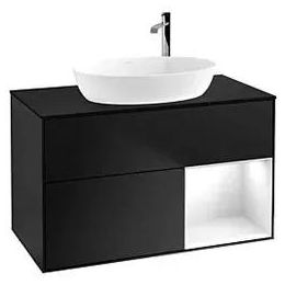 Villeroy & Boch Villeroy und Boch Finion Waschtischunterschrank G902GFPD 100cm, Abdeckplatte black matt, Emotion, Regale Glossy white lacquer, Black matt lacquer